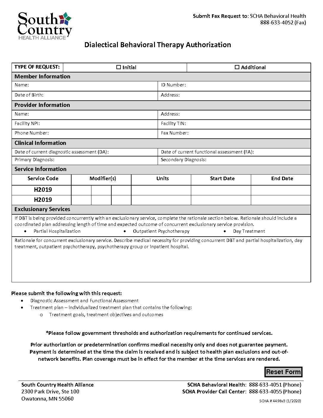 Dialectic Behavior Therapy (DBT) Form – South Country Health Alliance