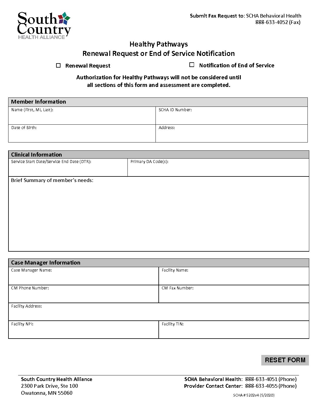 Healthy Pathways Renewal Request or End of Service Notification Form ...