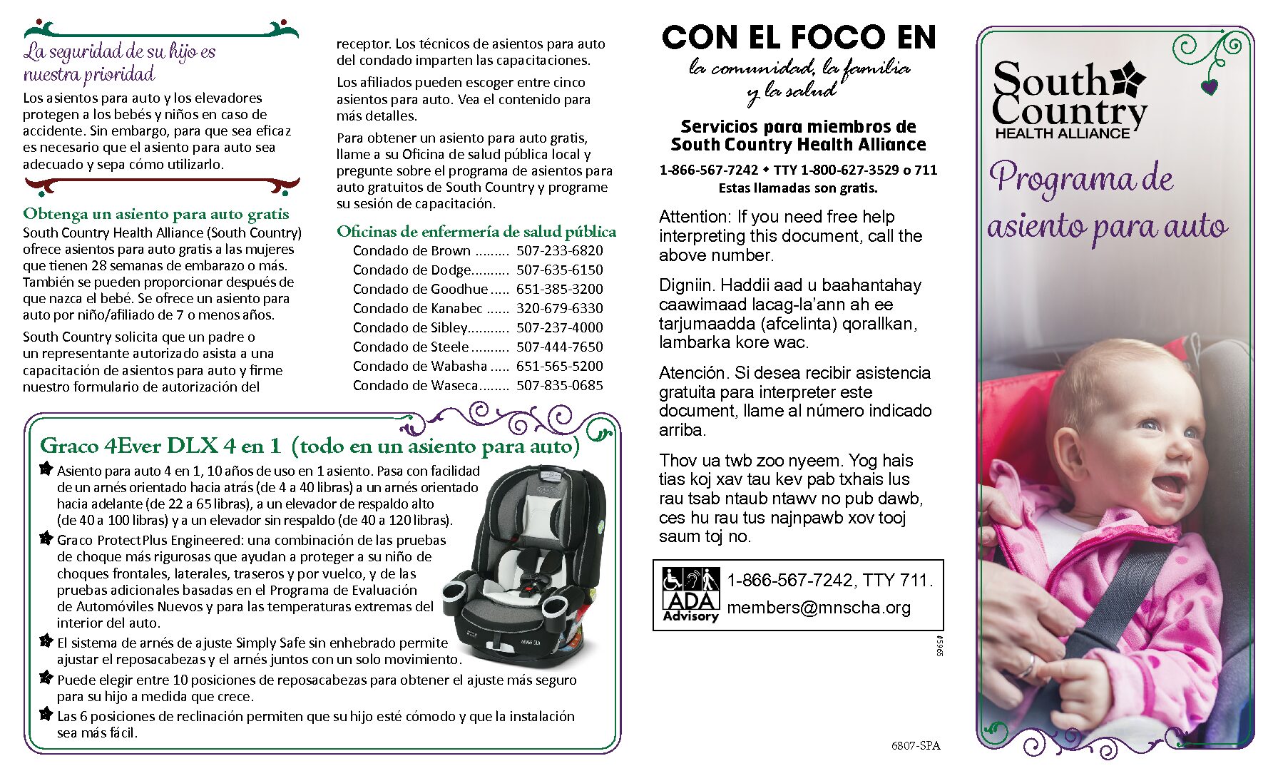 Programa de asiento para auto – South Country Health Alliance